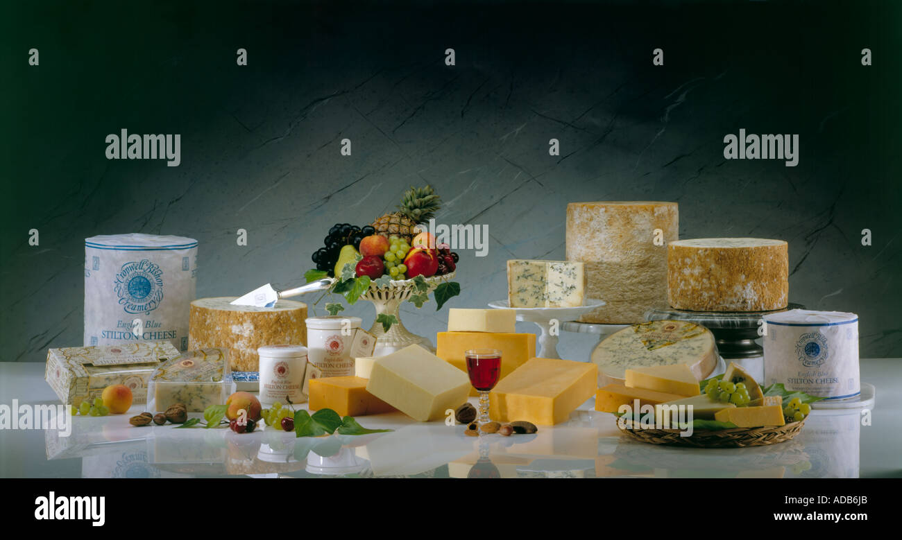 English Cheeses Stilton Cheddar Double Gloucester and Red Leicester ...