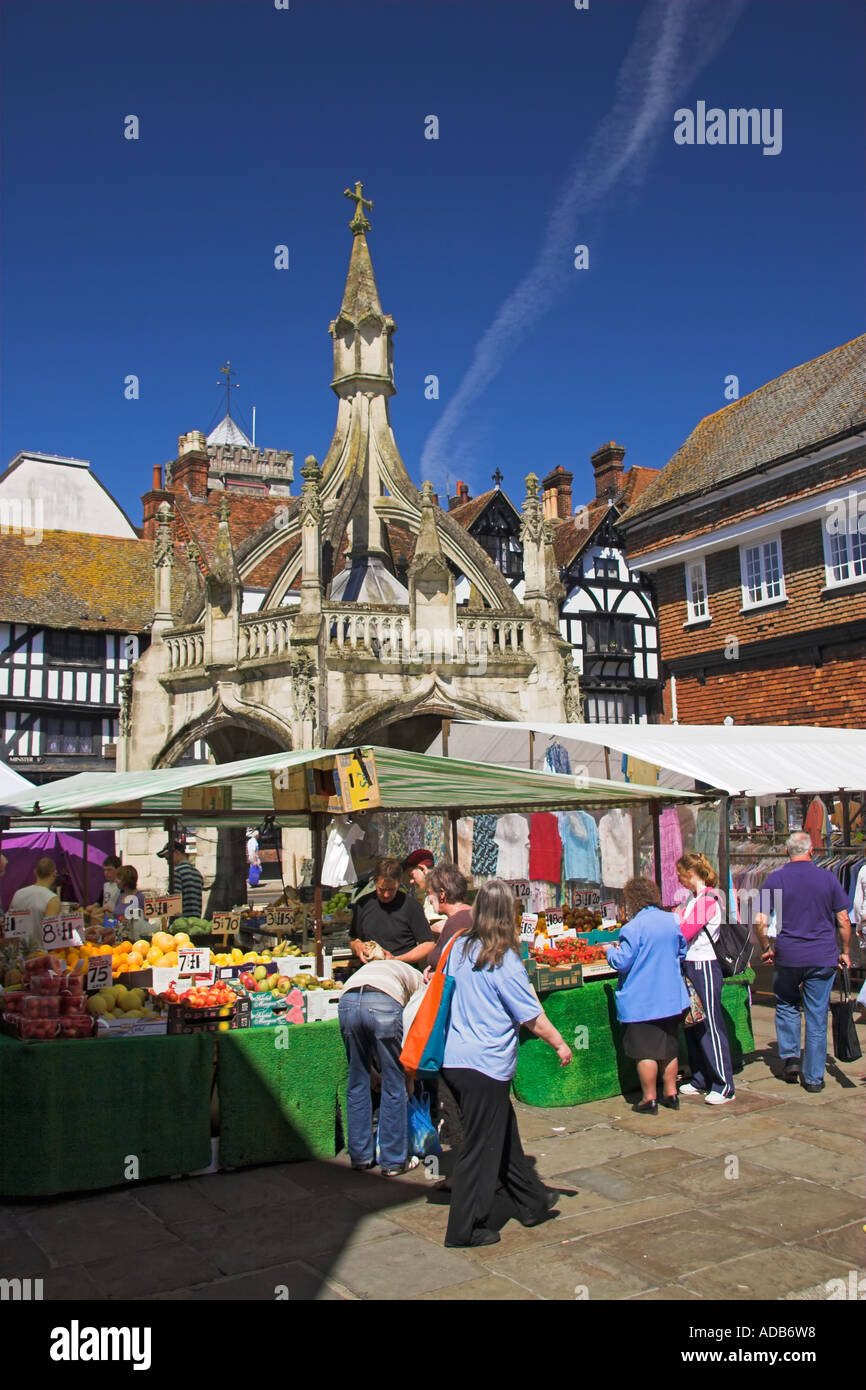 Vegetable stall in Butcher Row in front of the 15th Century Poultry ...