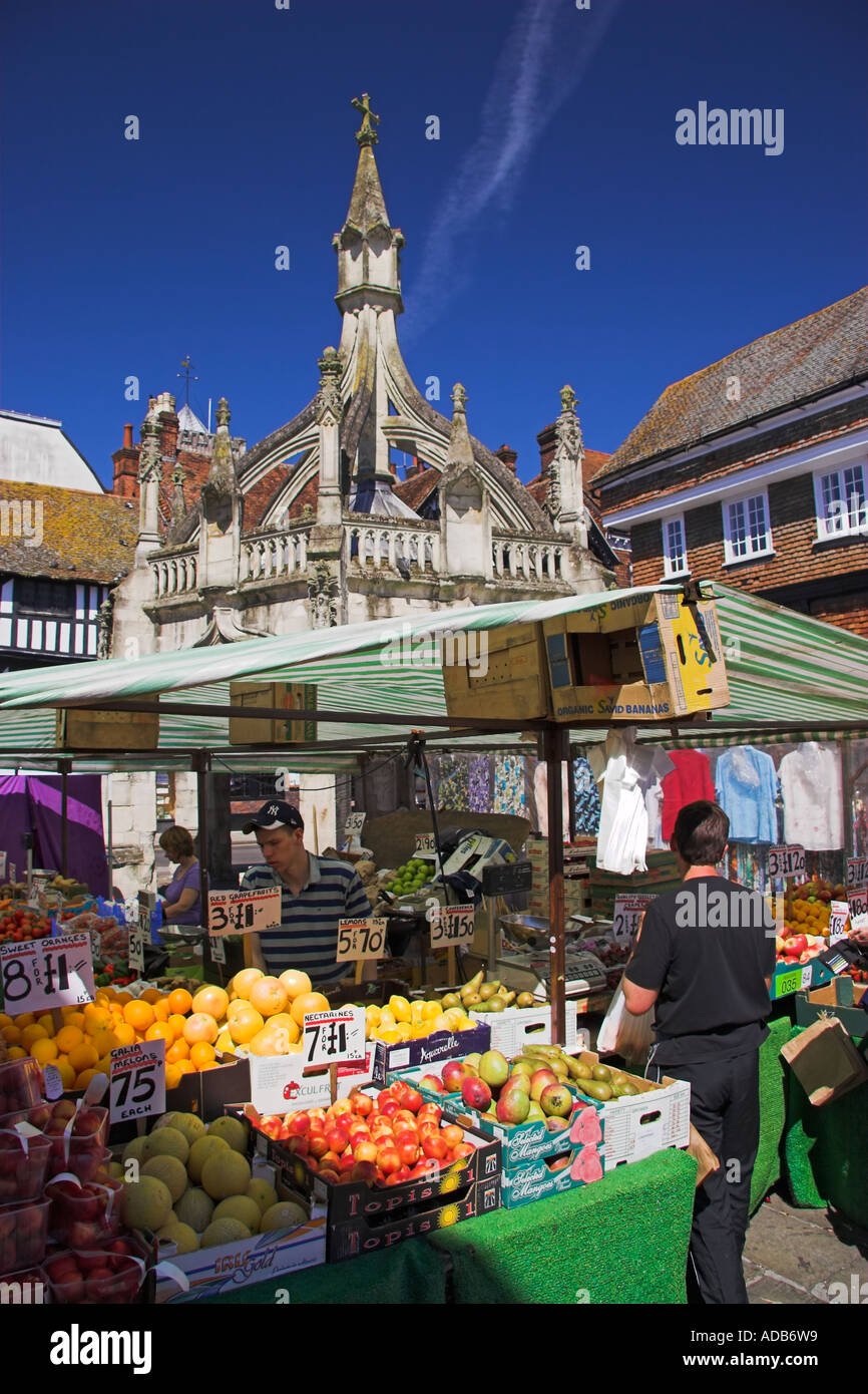 Vegetable stall in Butcher Row in front of the 15th Century Poultry ...