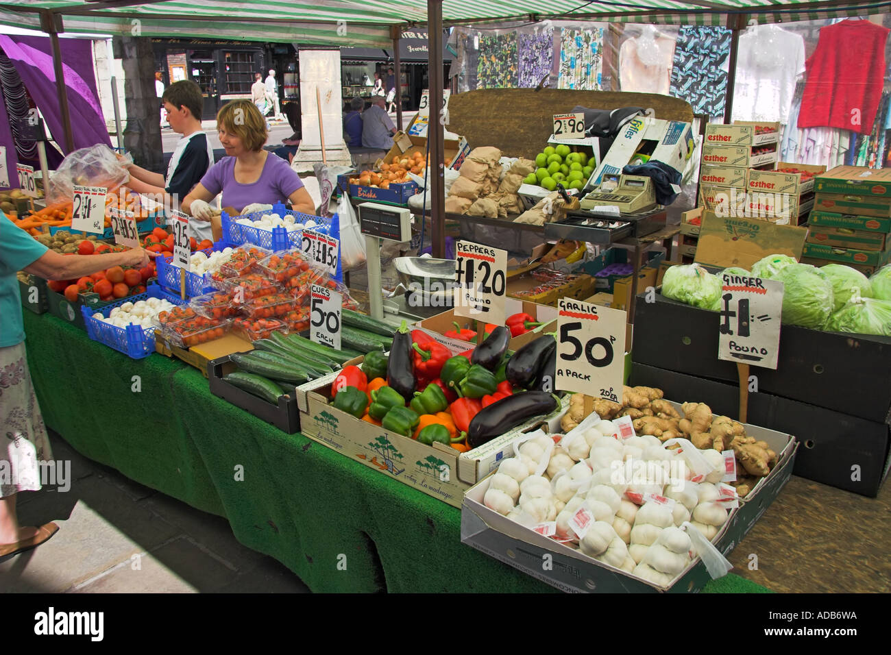 Vegetable stall in Butcher Row in front of the 15th Century Poultry ...