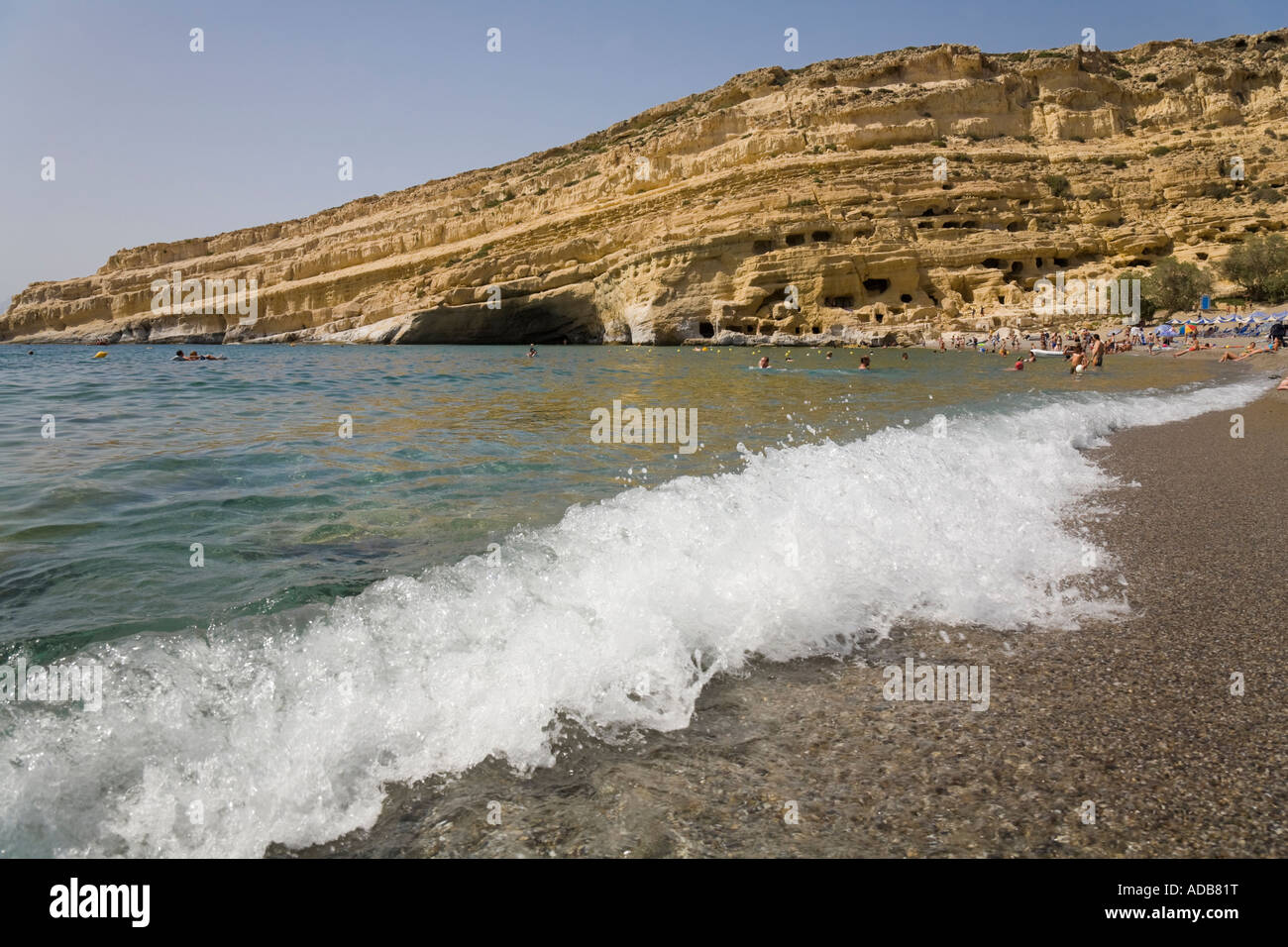 Tourists enjoying their vacation at Matala beach / Crete / Greece Stock ...