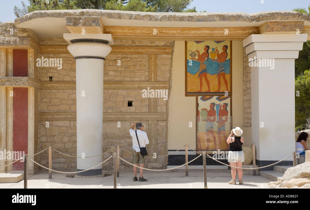 Tourists visiting and photographing the South Propylaeum at the Minoan ...