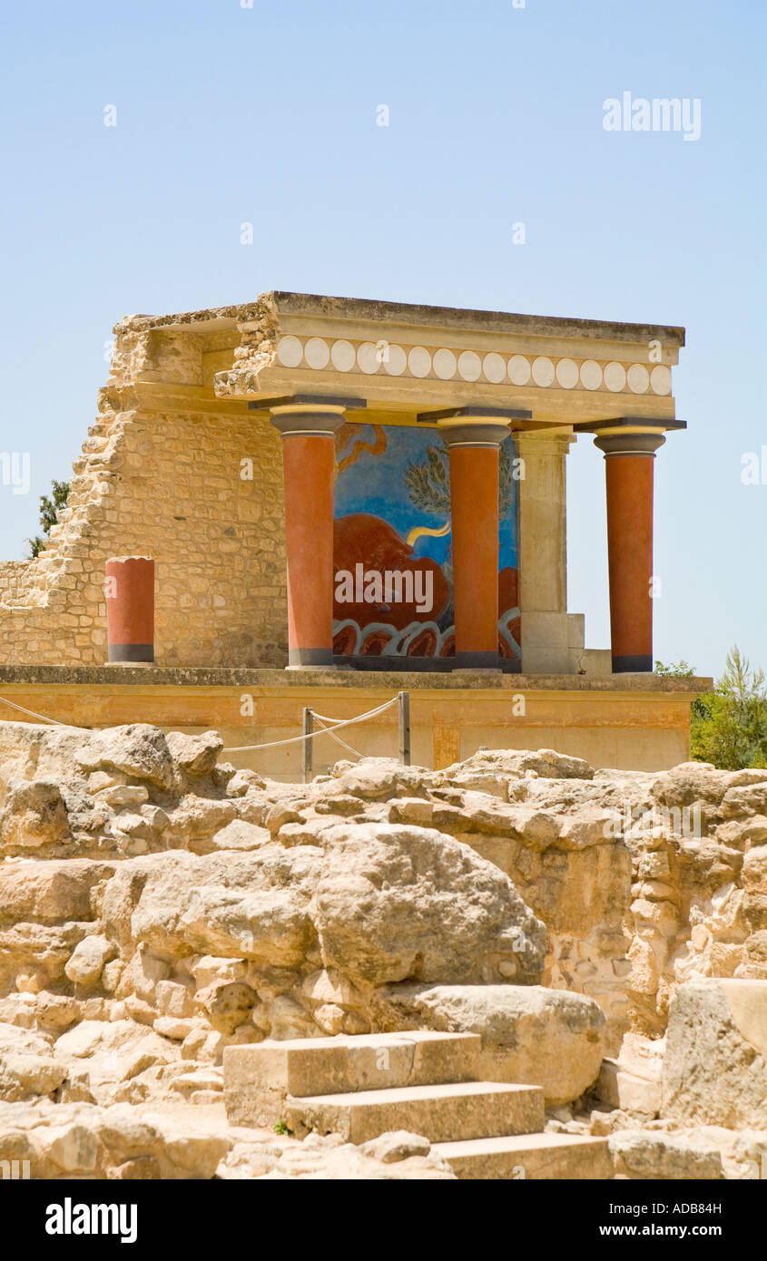 The north pillar hall at the north entrance of the palace at the Minoan ...