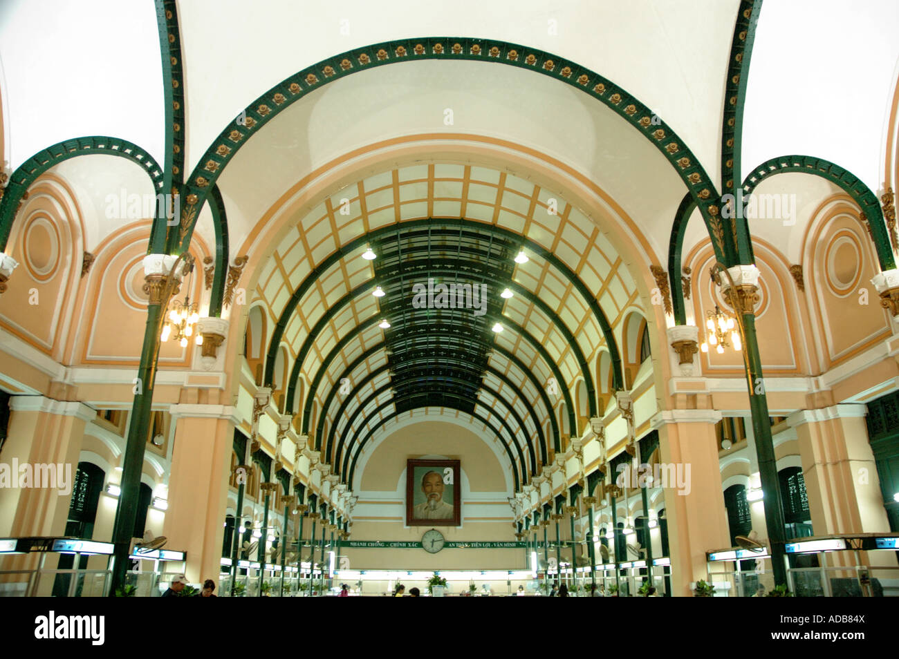 Ho Chi Minh portrait at the end of a railway station in ho chi ming ...