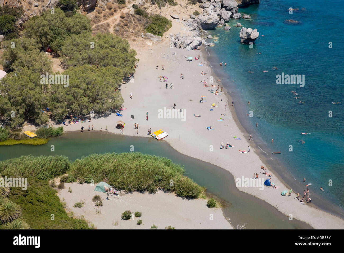 The river Kourtaliotis (at the bottom) flowing into the Mediterranean ...