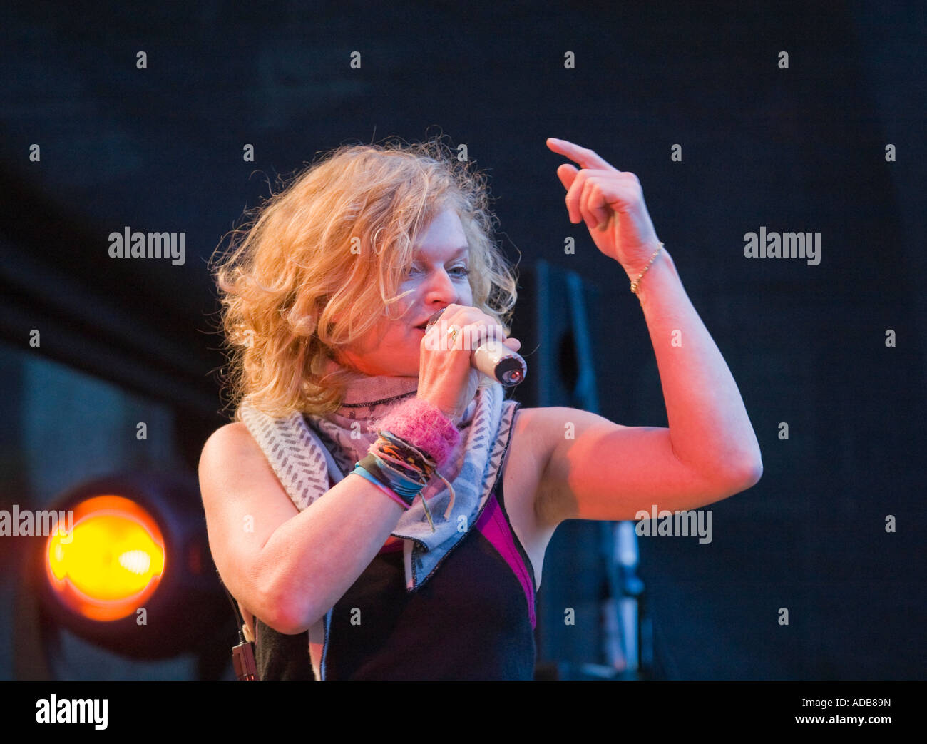 Inga Humpe singing at the performance of her band "2raumwohnung" in ...