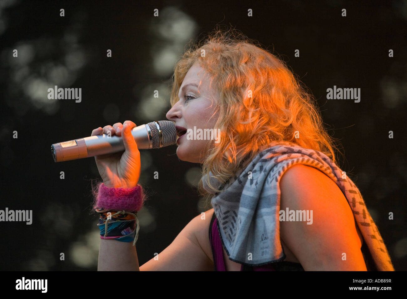 Inga Humpe singing at the performance of her band "2raumwohnung" in ...