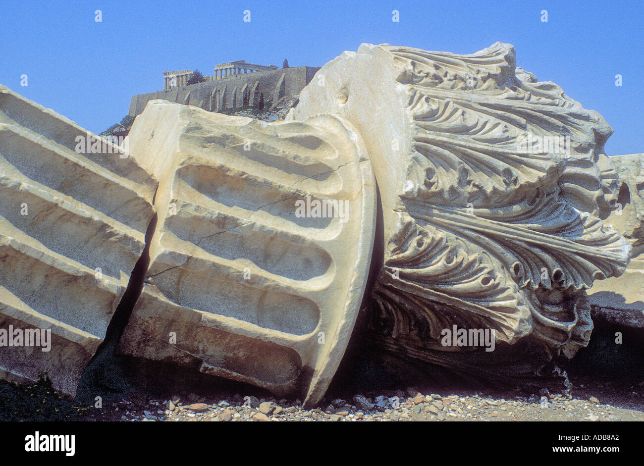 Fallen Column at the Temple of Olympian Zeus with the Parthenon s ...