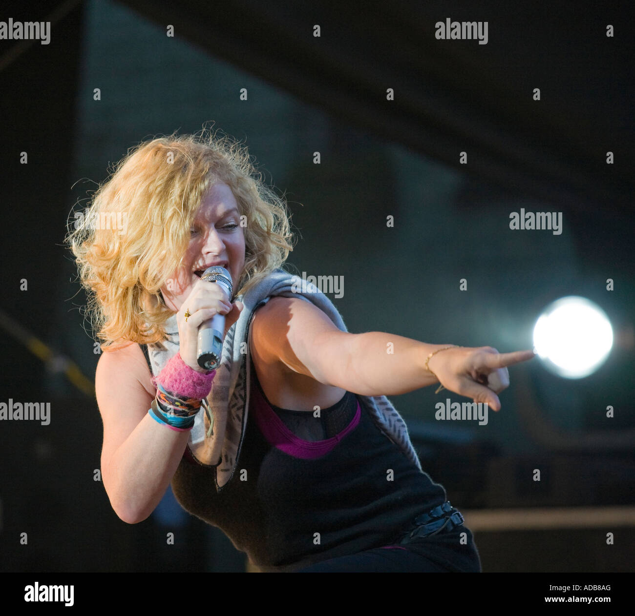 Inga Humpe singing at the performance of her band "2raumwohnung" in ...