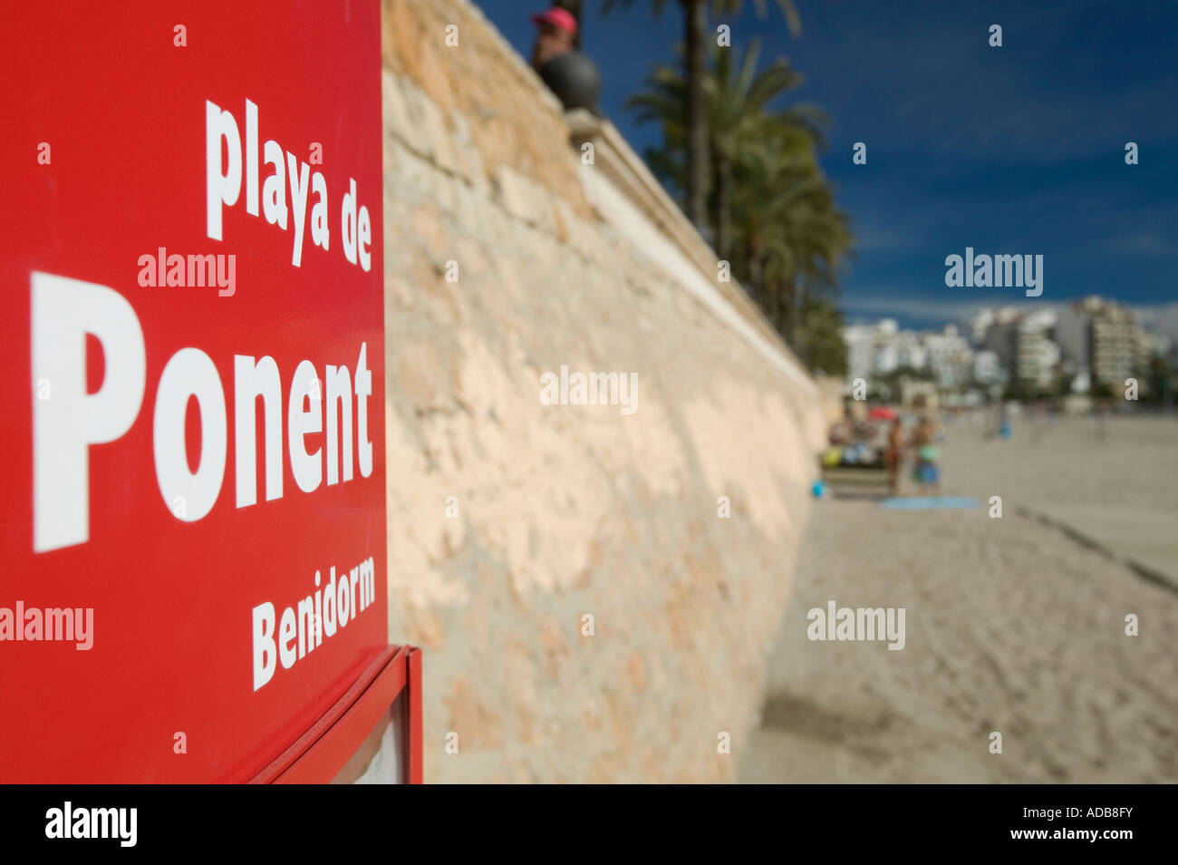 Sign for Ponent beach Benidorm Stock Photo - Alamy
