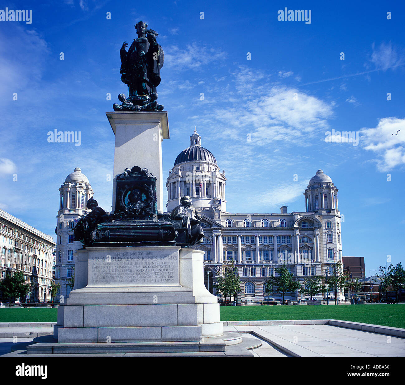 Memorial to Sir Alfred Lewis Jones Pierhead Liverpool with Mersey Docks ...