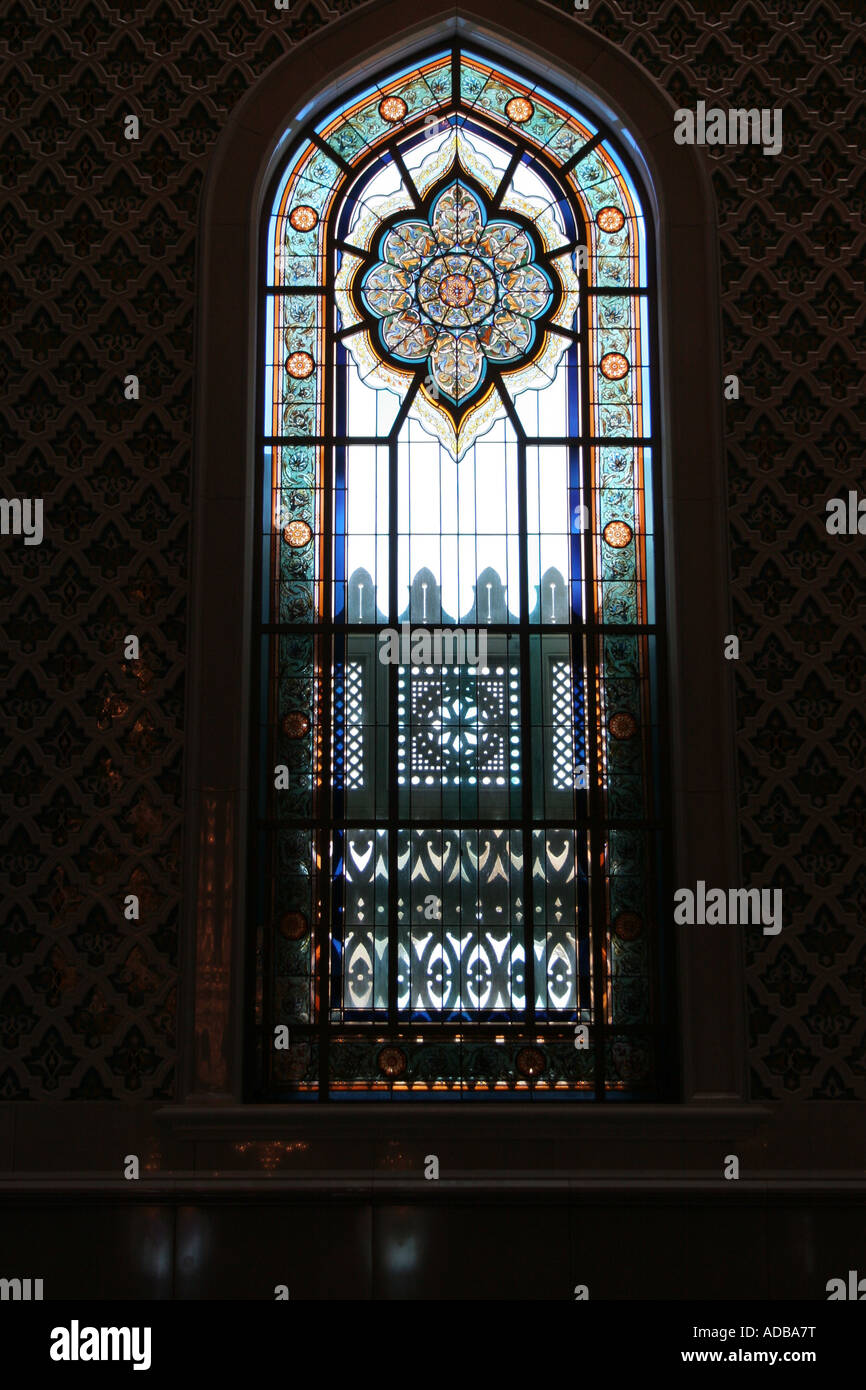 Grand Mosque of Sultan Qaboos Muscat Oman Stained glass window Stock ...