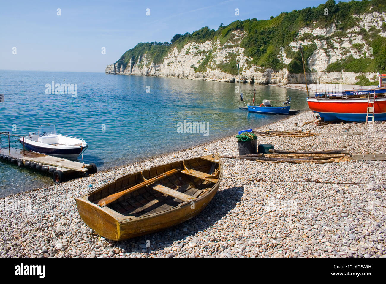 Boats, Beach and Cliffs at Beer, South Devon Stock Photo - Alamy