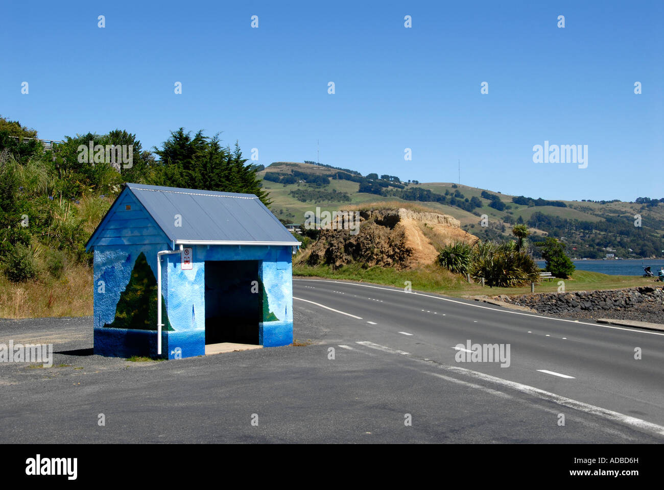 Bus stop shelter Otago Peninsular South Island New Zealand Stock Photo ...