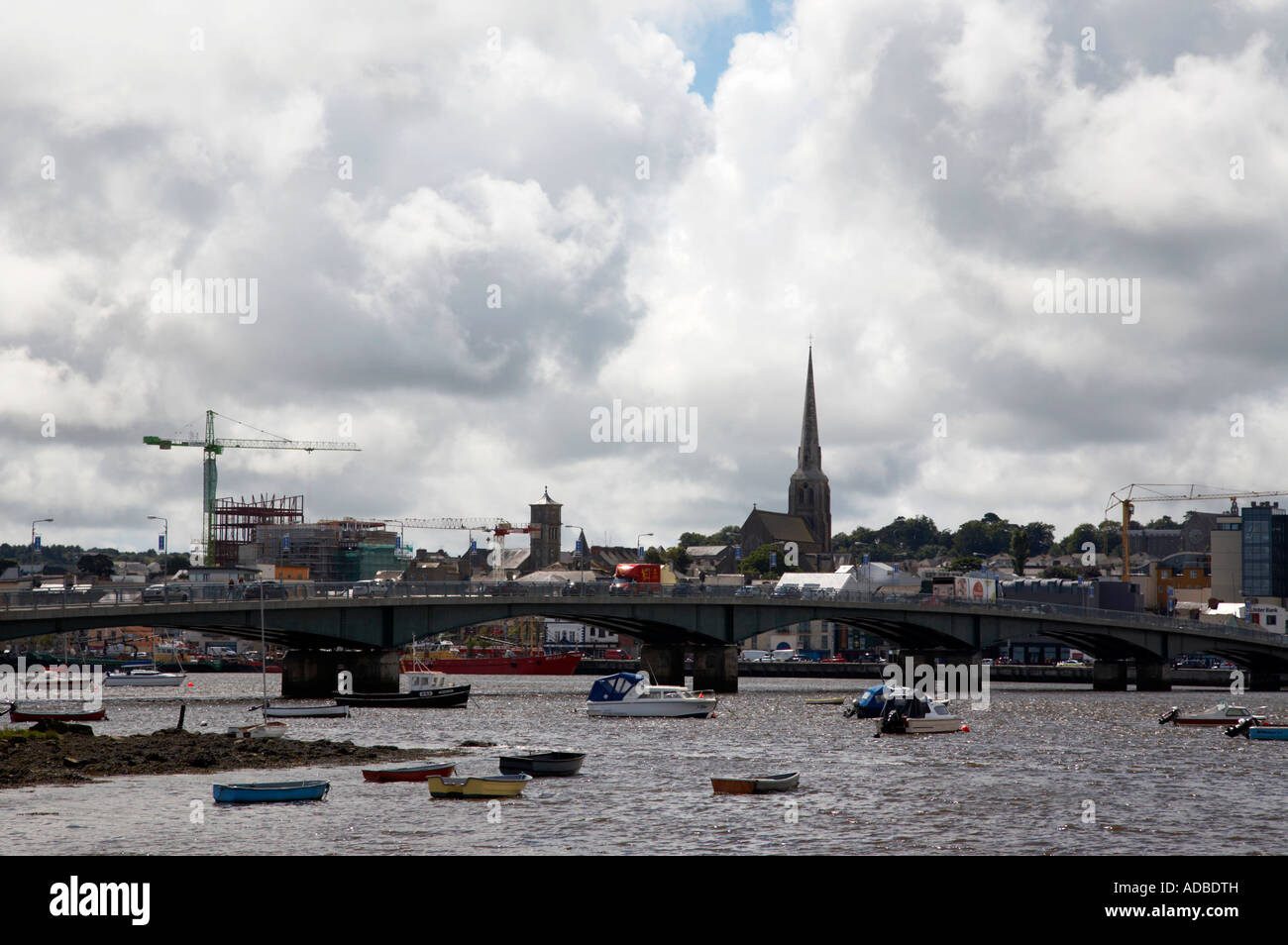 view of wexford town under cloudy sky from across the river slaney ...