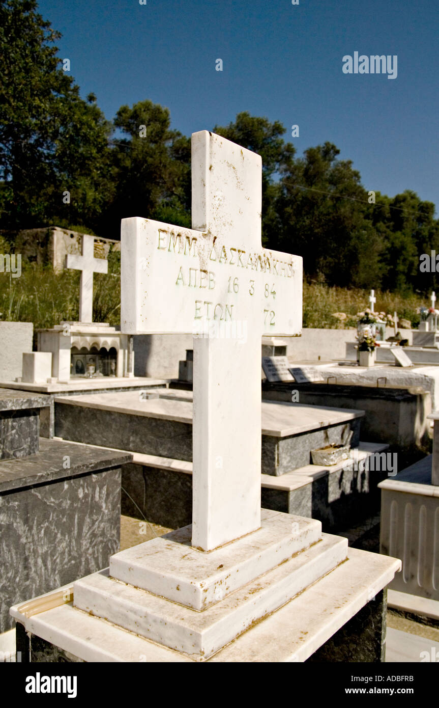 Crucifix tombstone in cemetary Crete Greece Stock Photo - Alamy