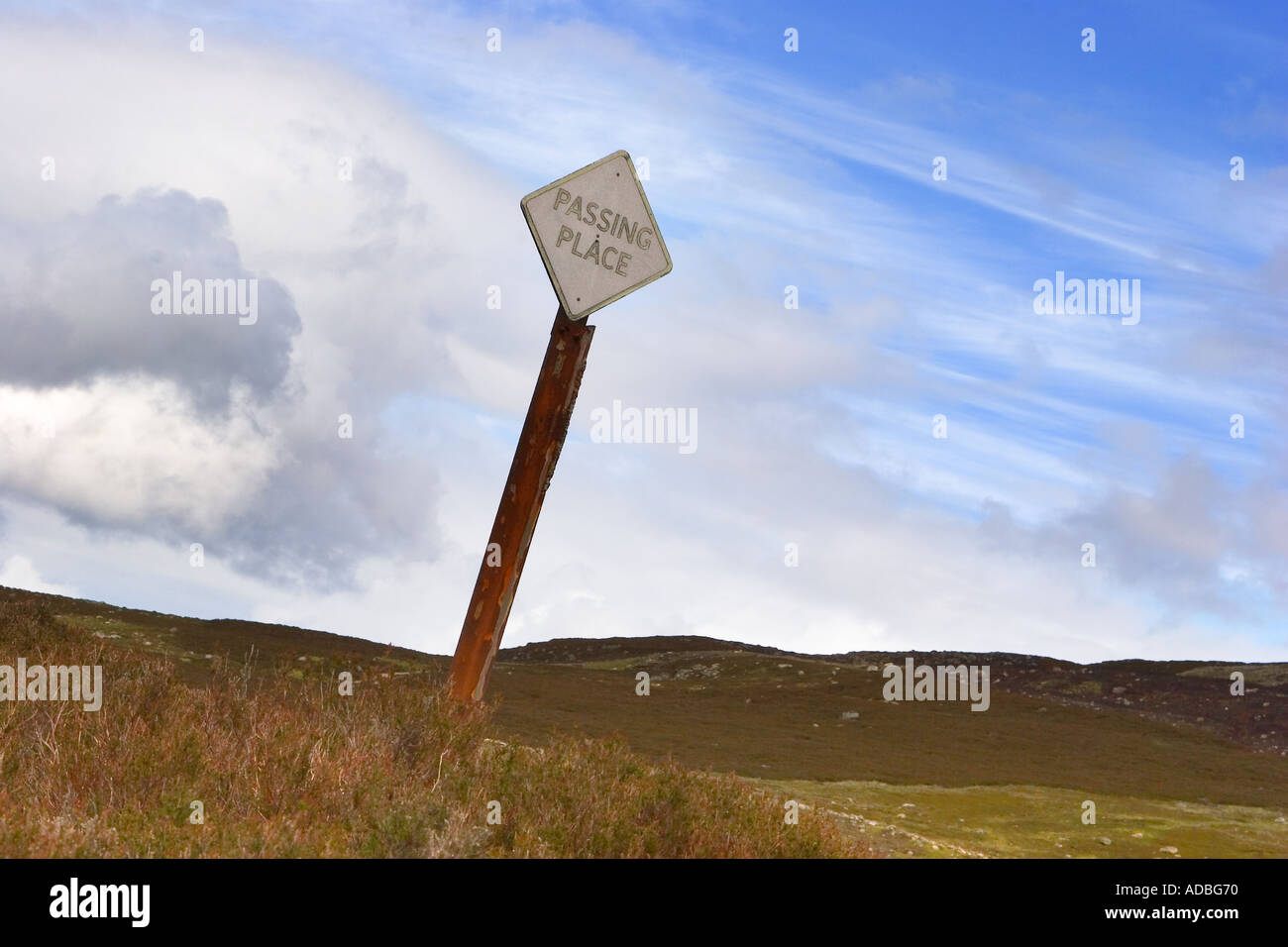Glen Muick Passing Place old UK signpost, road sign Balmoral estate ...