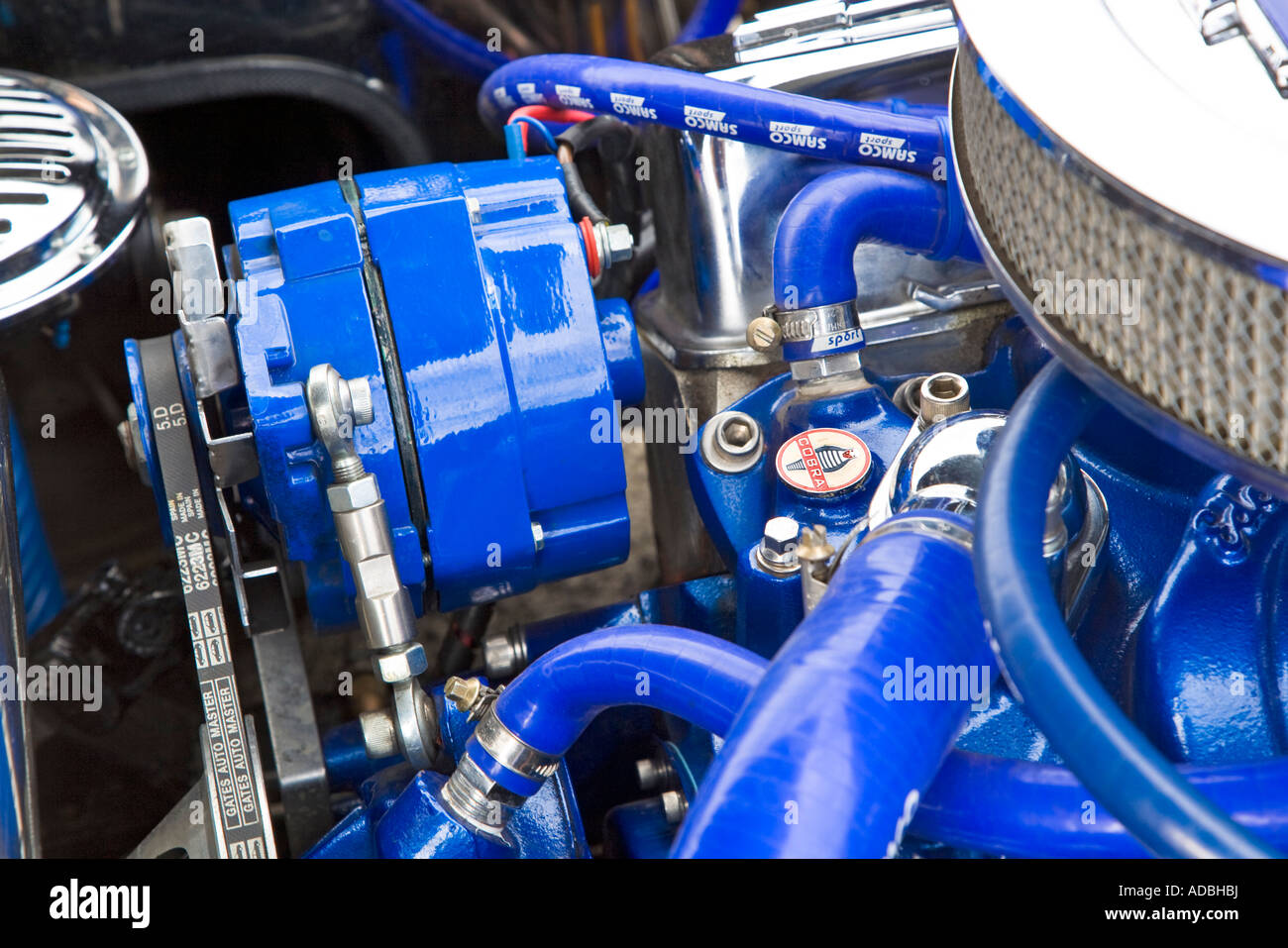 Display of replica Cobra car engine bay in concourse condition at a ...