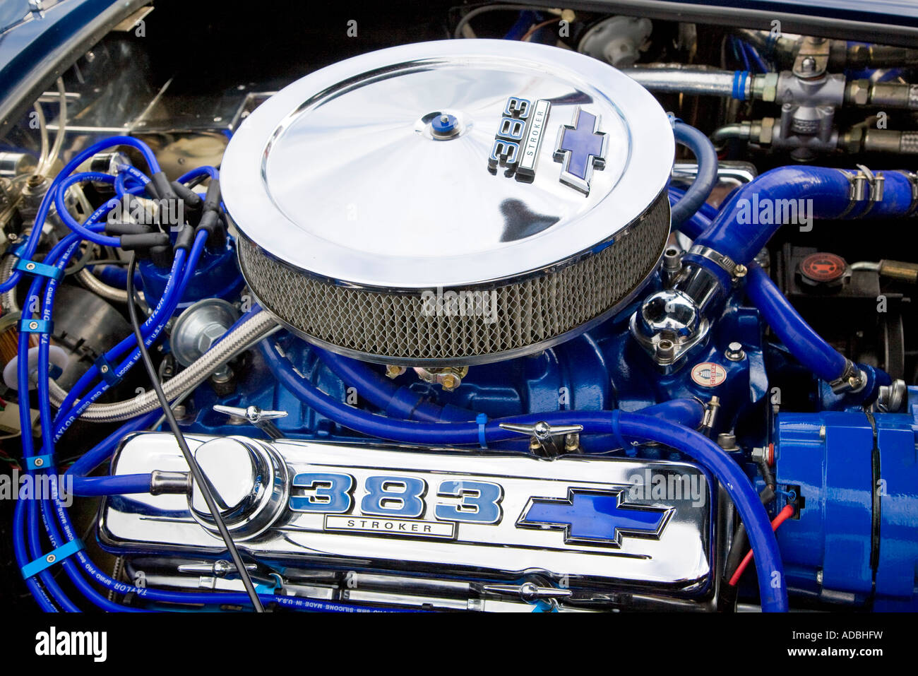 Display of replica Cobra car engine bay in concourse condition at a ...