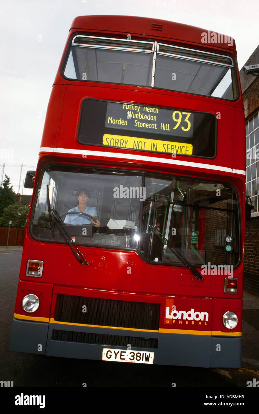 Female Bus Driver With Hands On Steering Wheel Bus Not in Service Stock ...