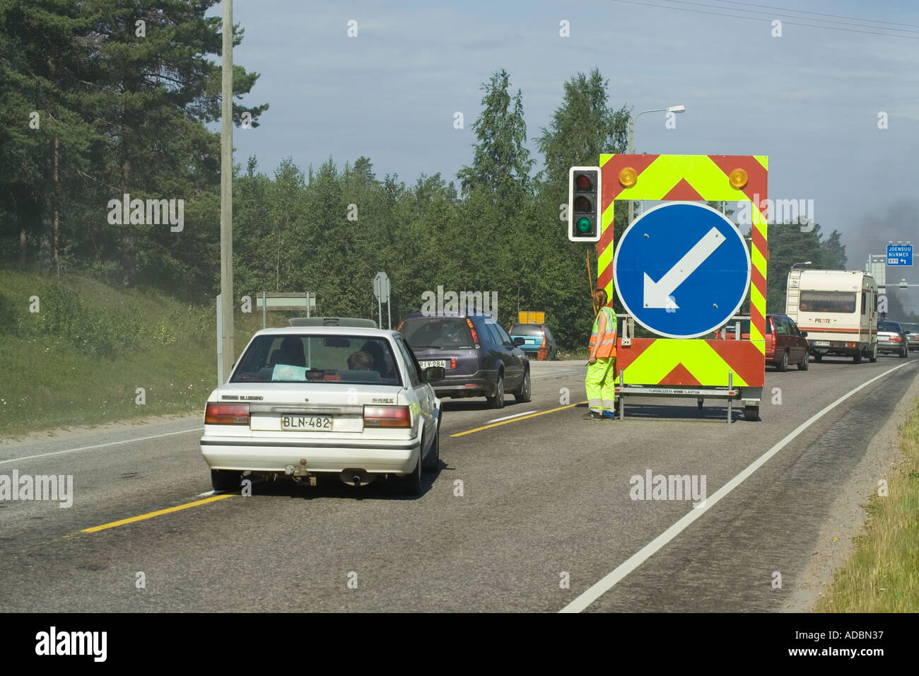 traffic at road works Stock Photo - Alamy