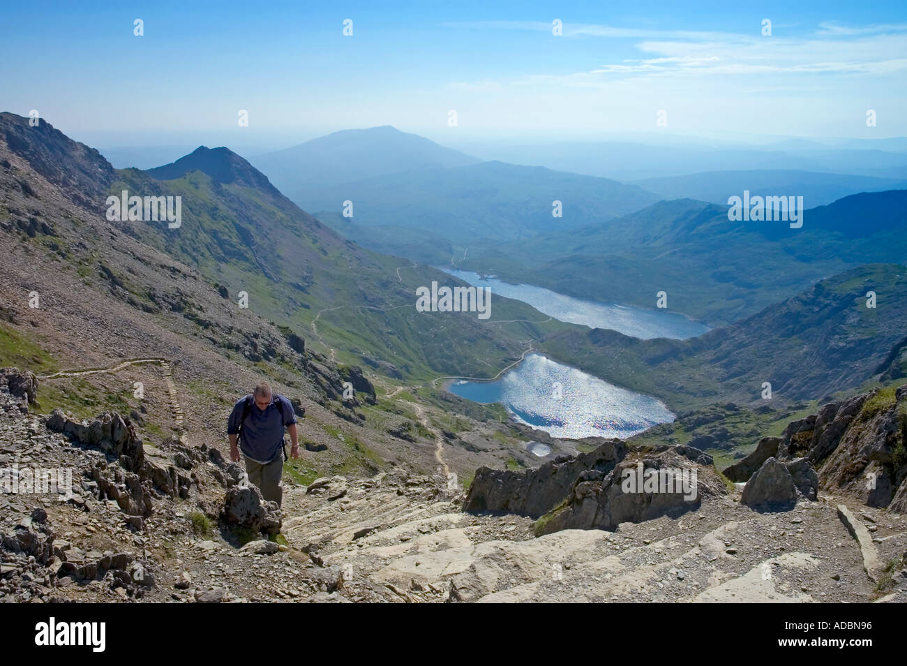 Climbing the steps to the summit of Mount Snowdon Wales UK Stock Photo ...