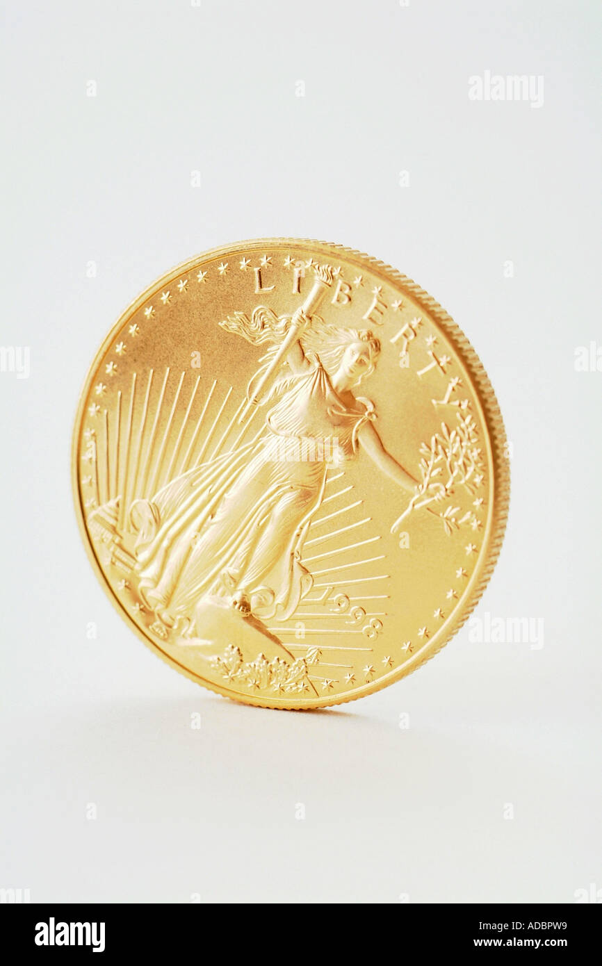 Gold Standing Liberty $50 gold coin Stock Photo - Alamy