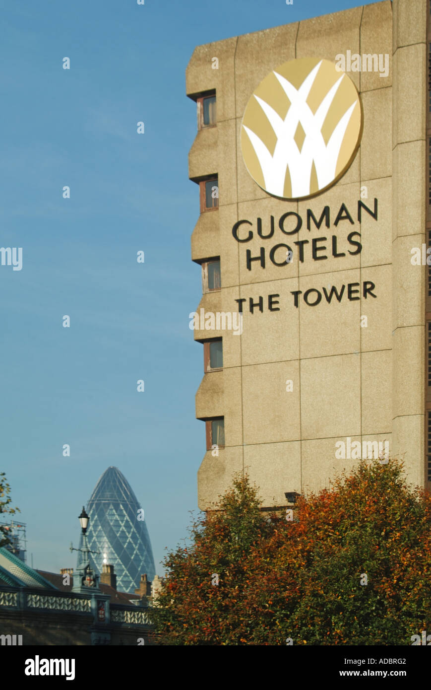 Sign on the Guoman Tower Hotel previously known as the Tower Thistle ...