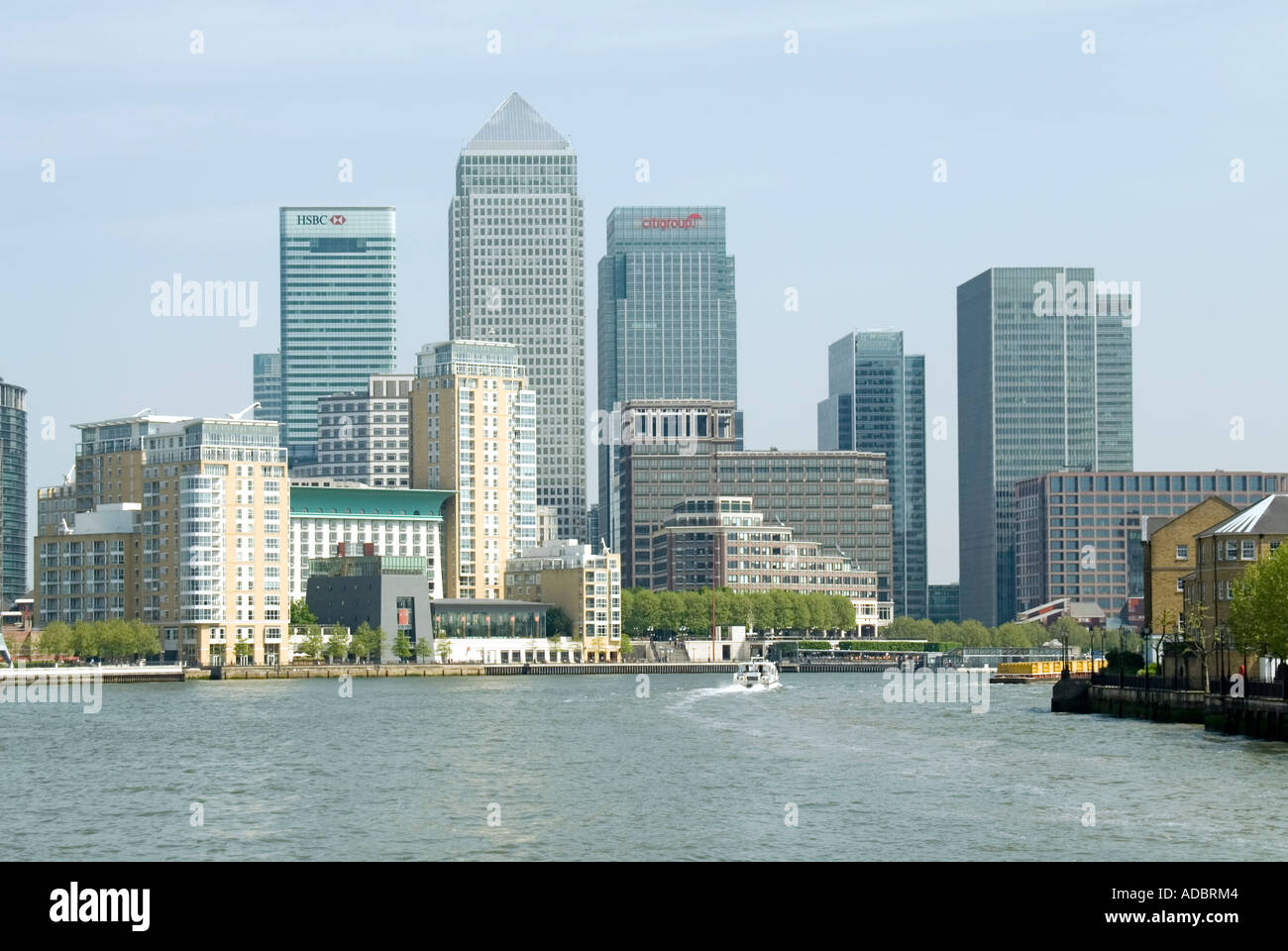 River Thames with new waterside housing developments on opposite bank ...