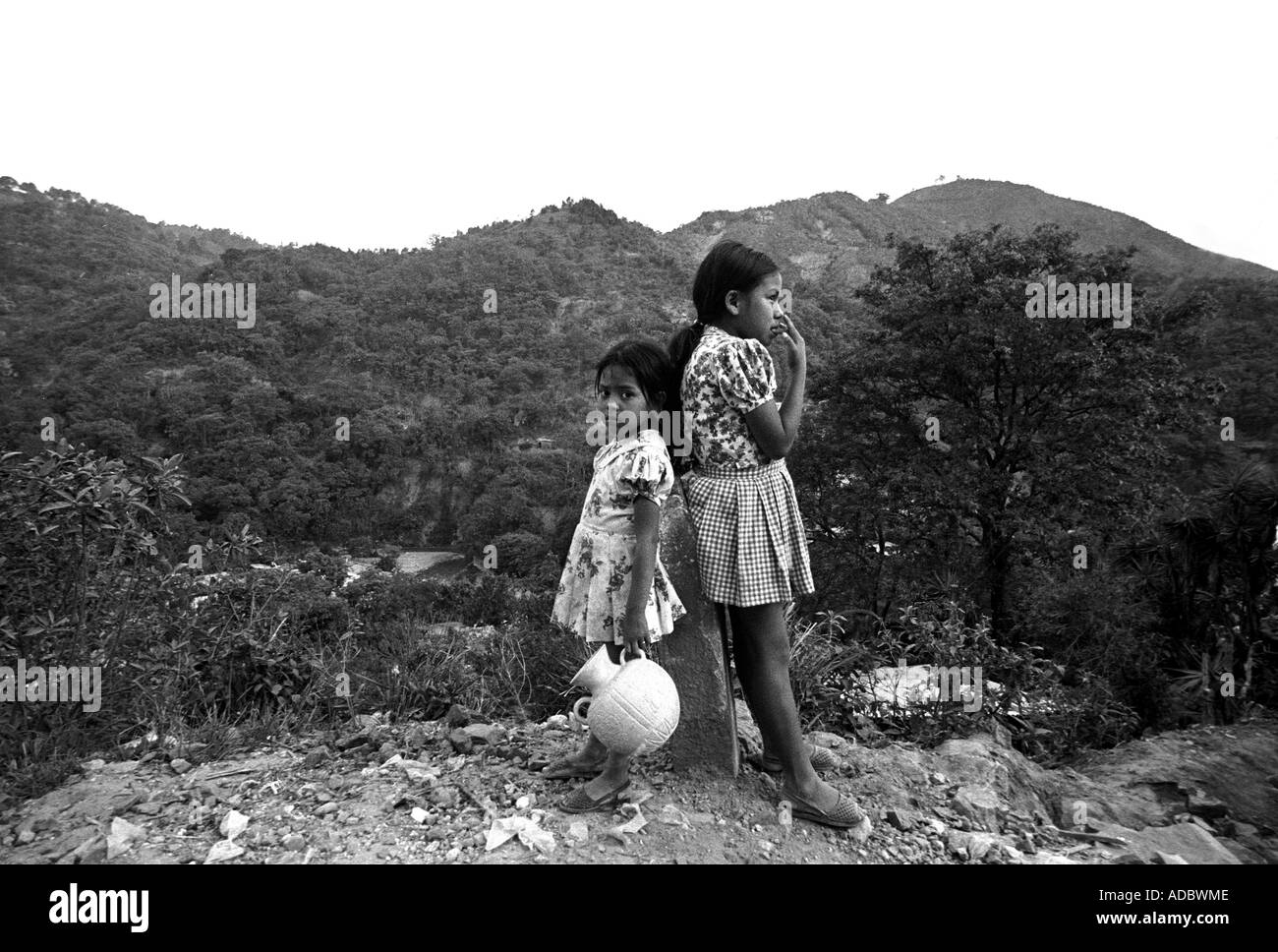 Guatemala Central America Two Girls Waiting Stock Photo - Alamy