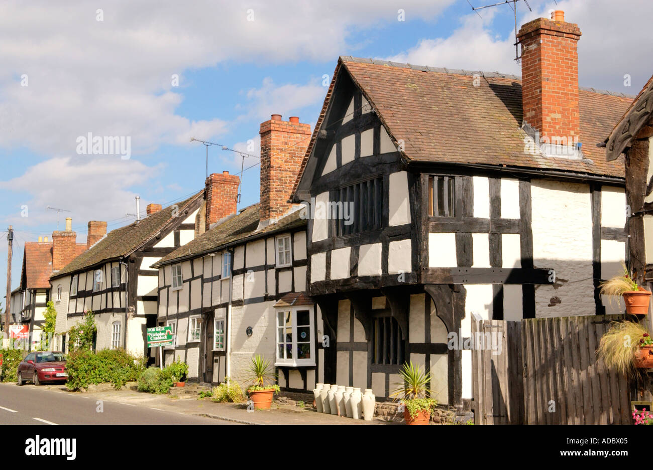 Row of timber framed cottages at Pembridge Herefordshire England UK ...
