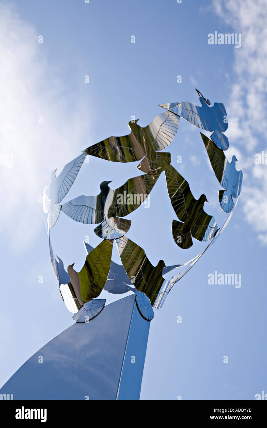 Doves of peace on the harp artwork centrepiece at the entrance to the ...