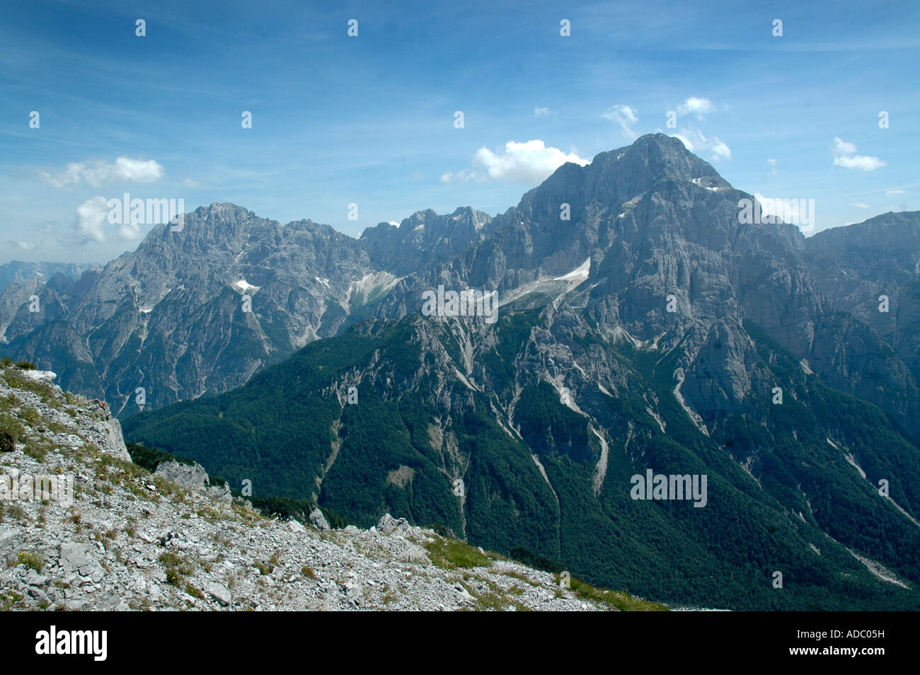 A view of the mount Jof di Montasio from the peak of the Mount Due ...