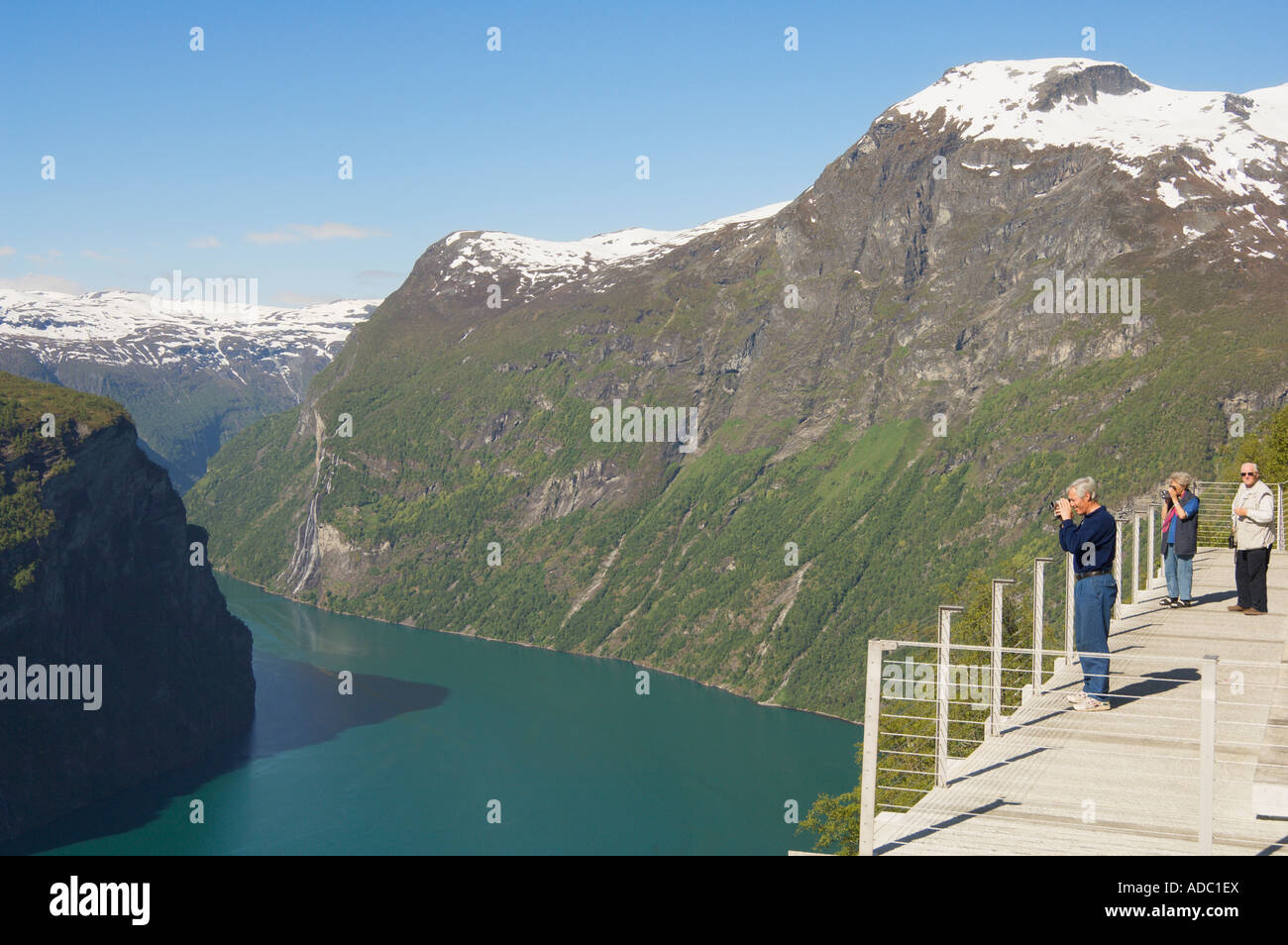 Viewing platform looking over the Geirangerfjord Norway Stock Photo - Alamy