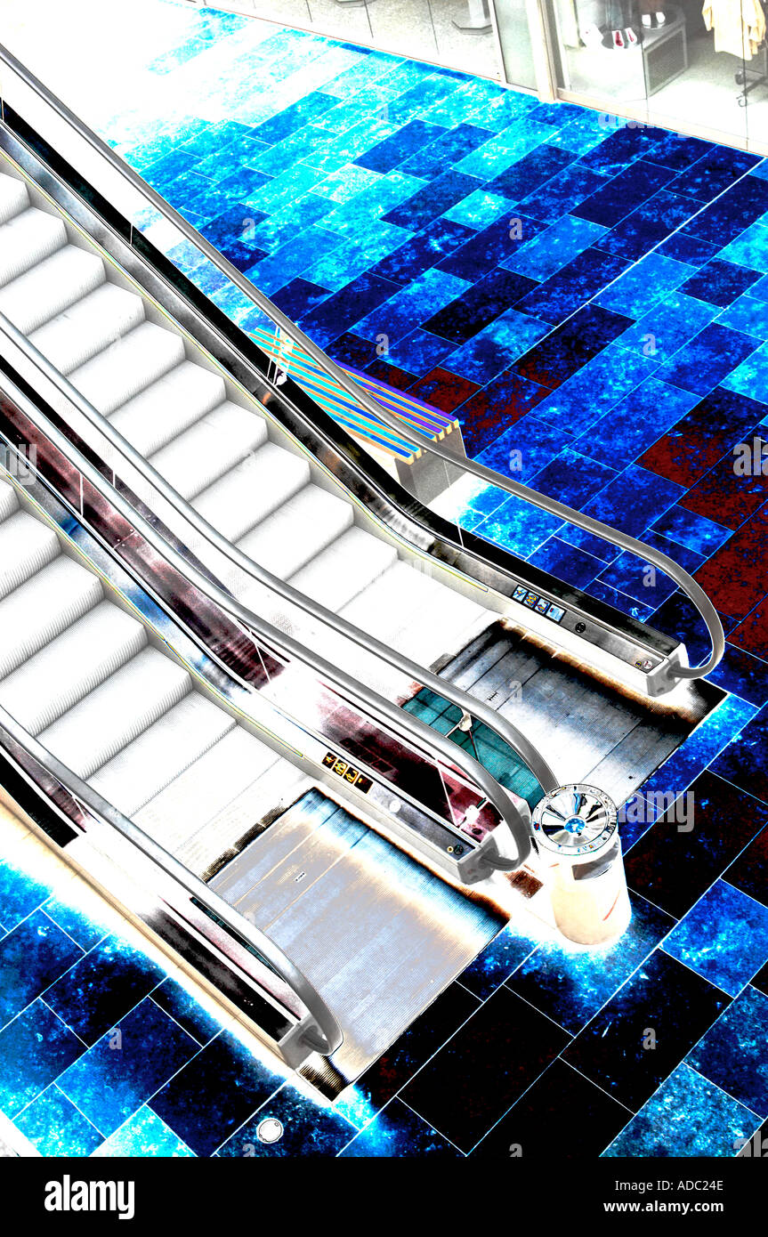 Blue color escalators modern hi-res stock photography and images - Alamy