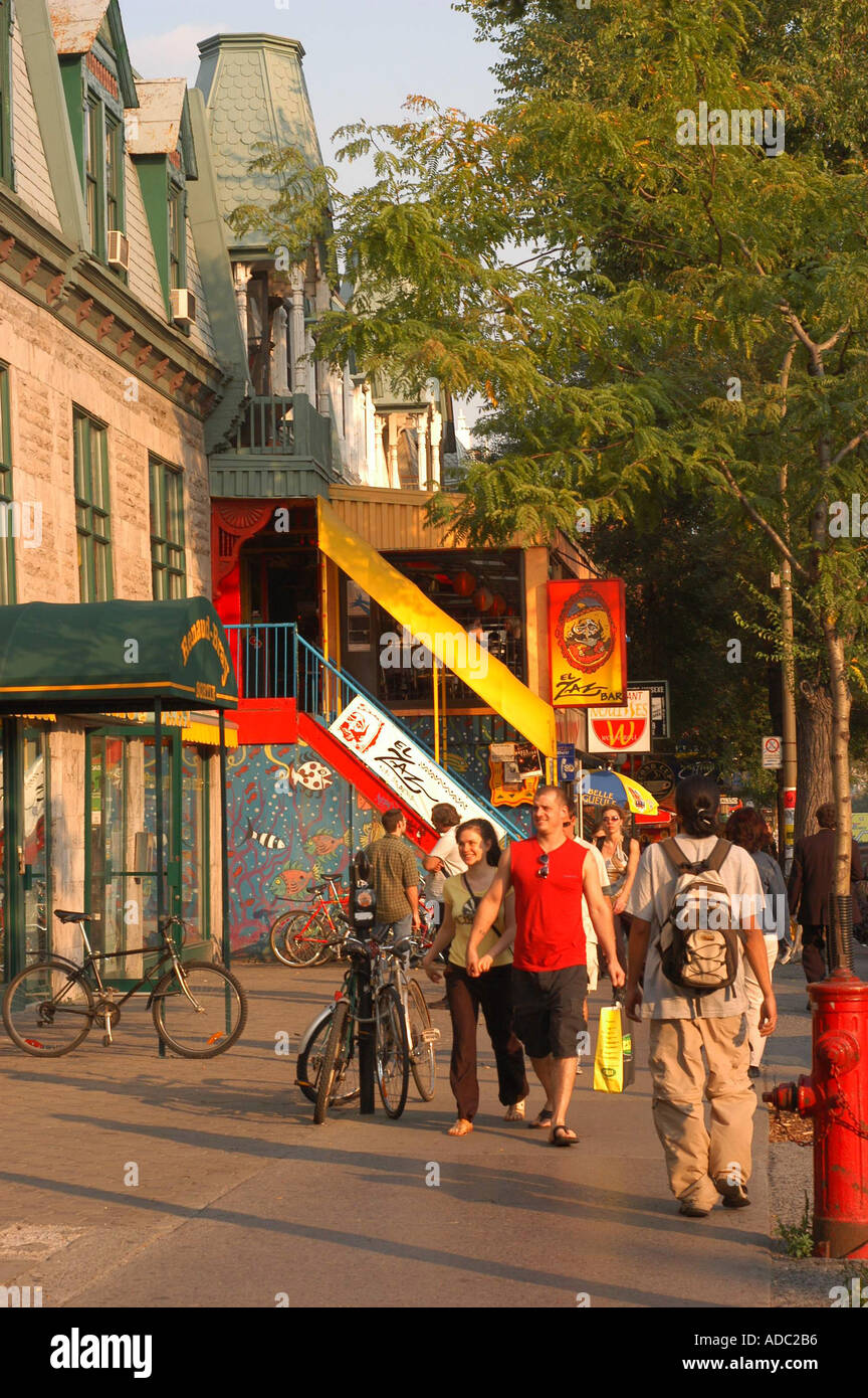 People on Saint Denis street Plateau Mont Royal area city of Montreal ...