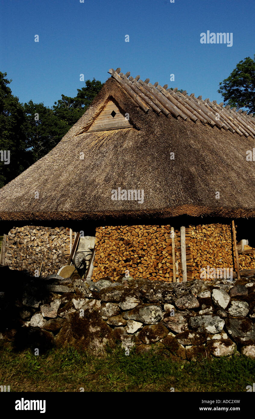 Old timber huts in the village of Muhu on the island of Saaremaa ...