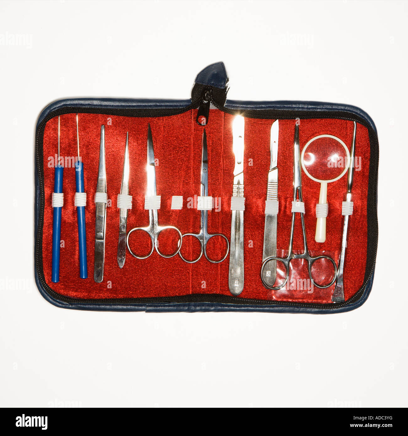 Medical kit with tweezers scissors scalpel Stock Photo - Alamy