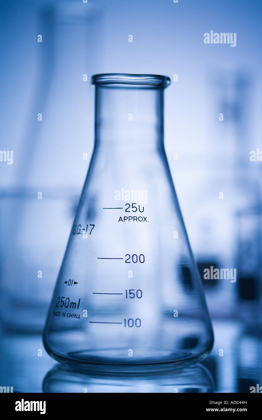 Glass science containers with blue tint Stock Photo - Alamy