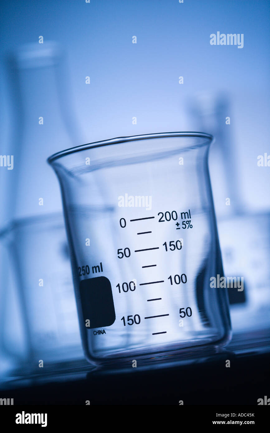 Glass science container with blue tint Stock Photo - Alamy