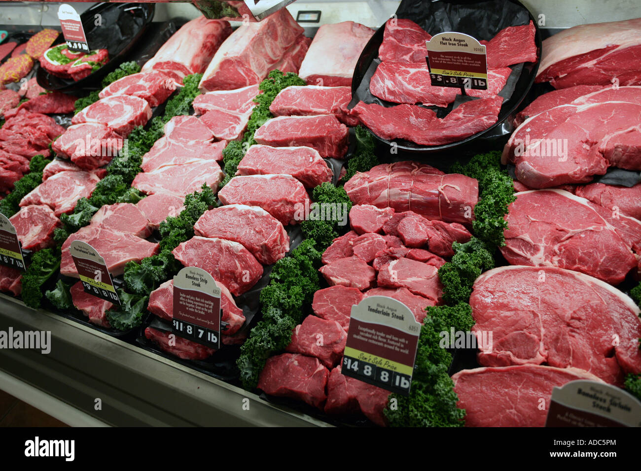Fresh Beef steaks on a sale in a US Supermarket Stock Photo - Alamy