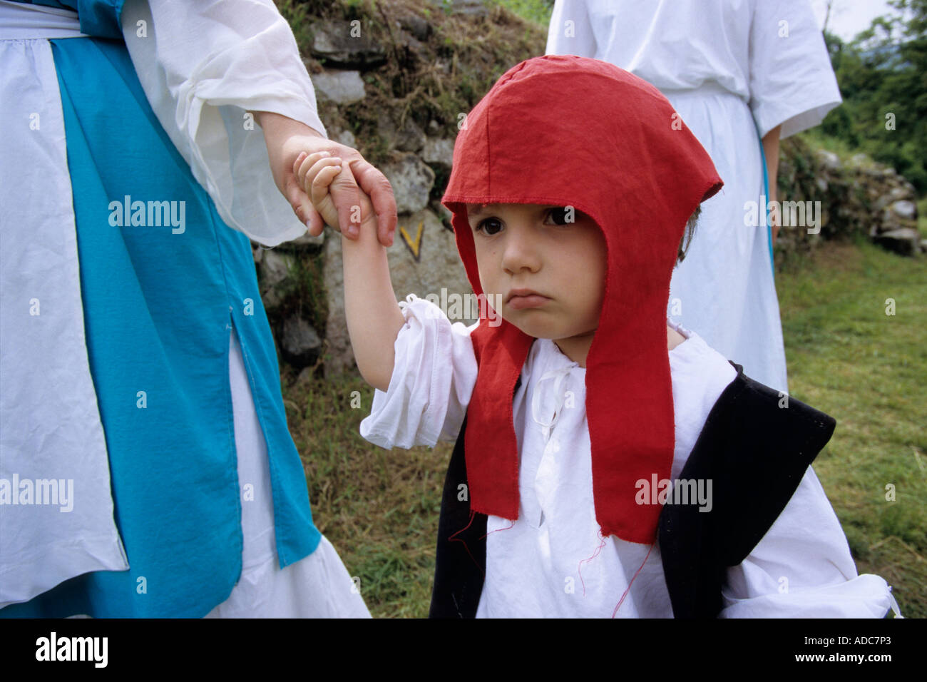 Mother and son at the traditional historic evoking of the Middle Ages ...