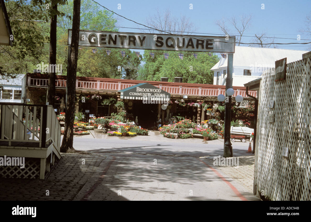 Old Town Spring Texas USA Store with flowers outside Stock Photo - Alamy