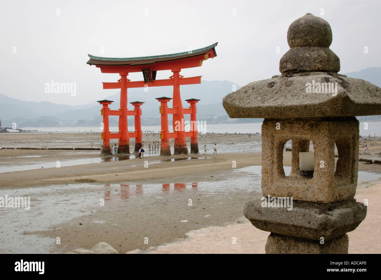 The floating torii gate at Itsukushima Shrine during low tide, Miyajima ...
