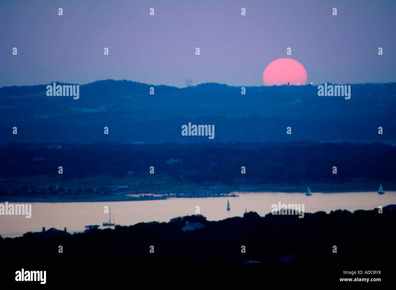 Sunset as seen over lake travis near austin hi-res stock photography ...