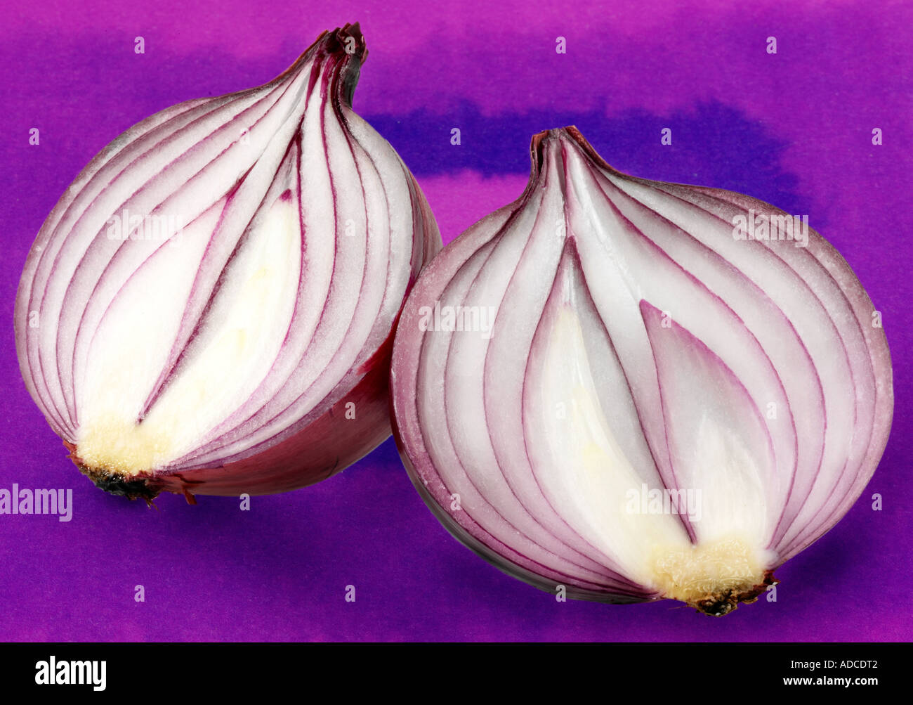 RED ONION HALVES ON PURPLE Stock Photo - Alamy