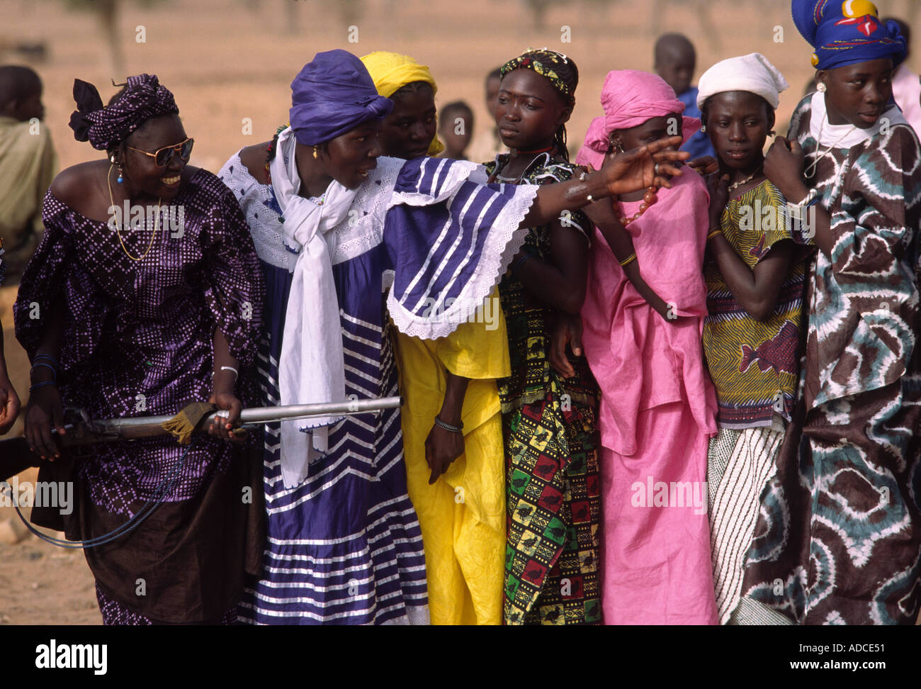 Dogon women dance in procession during a village celebration, Mali ...