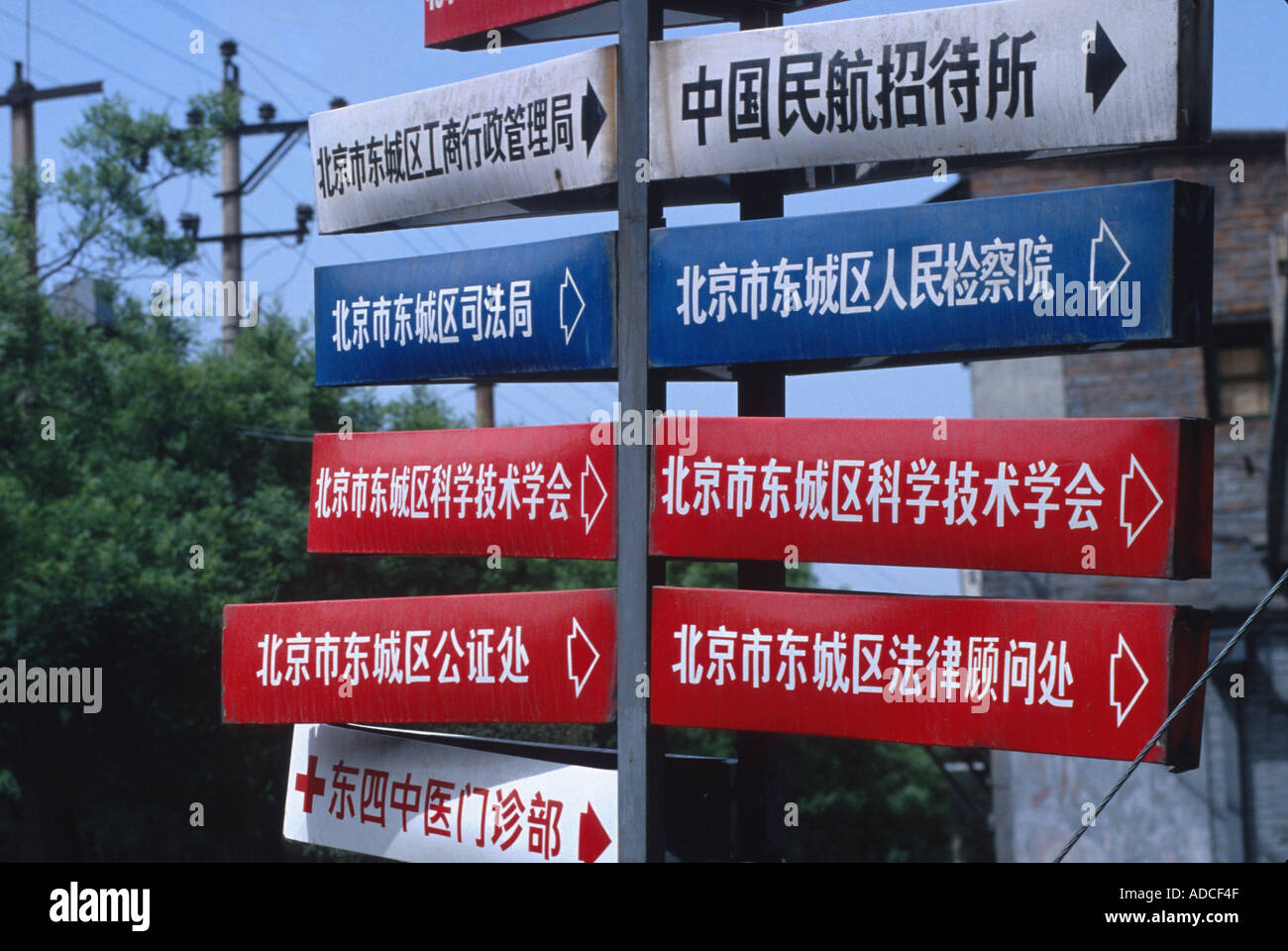 street name sign in China Beijing chinese letters hints roadside plates ...
