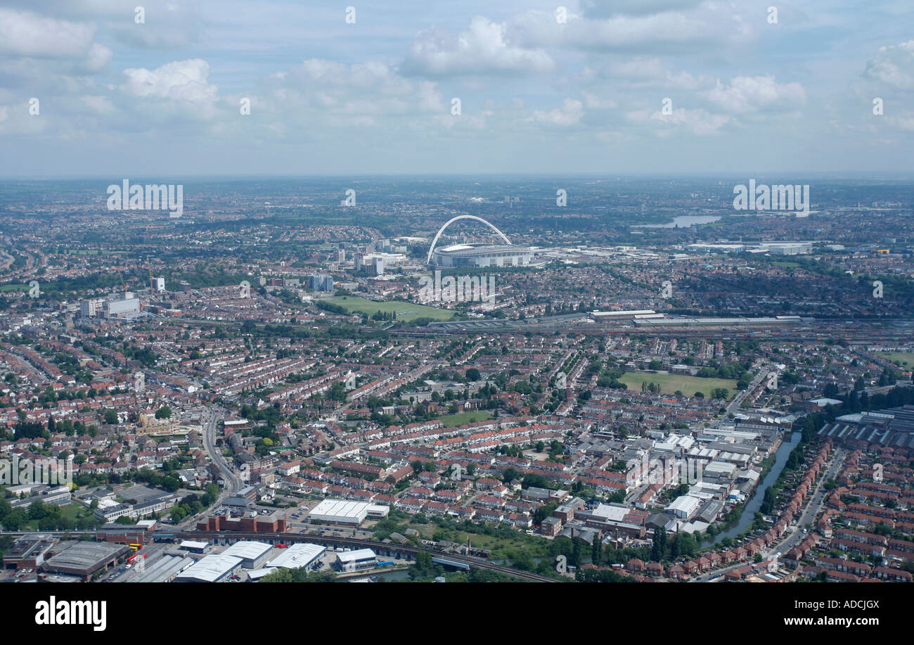 Aerial view of the new Wembley Stadium and surrounding areas of Ealing ...