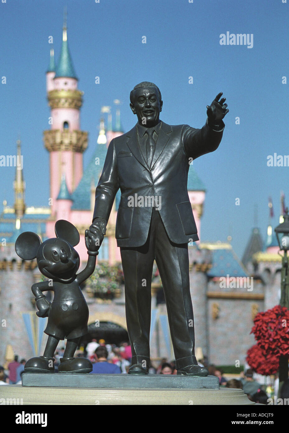 Walt Disney and Mickey Mouse statue, entrance to disneyland USA Stock ...